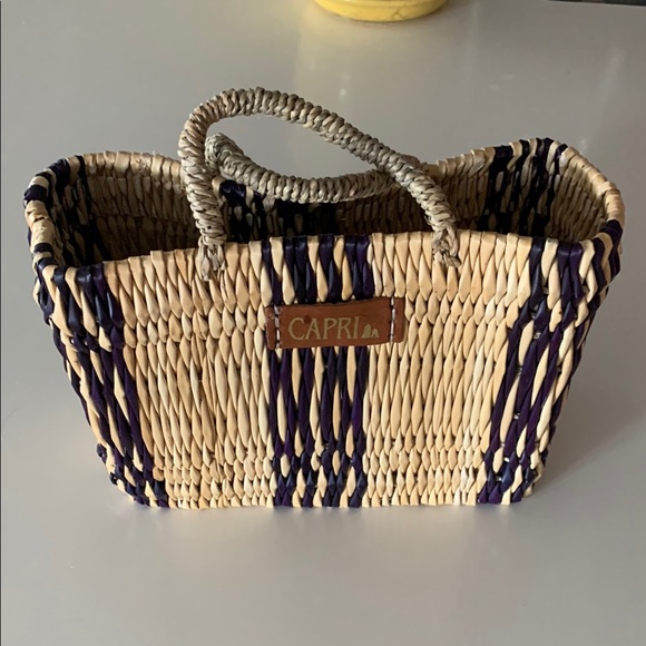 no brand | Bags | Capri Woven Tan Purple Striped Straw Tote Bag | Poshmark